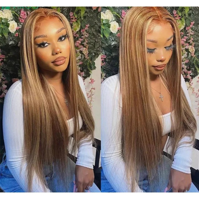 Kriyya 13x4 Straight Lace Front Wigs Honey Blonde Highlight Human Hair