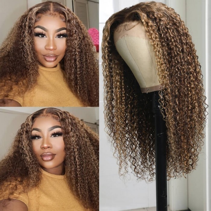 Kriyya 13x4 Straight Lace Front Wigs Honey Blonde Highlight Human Hair